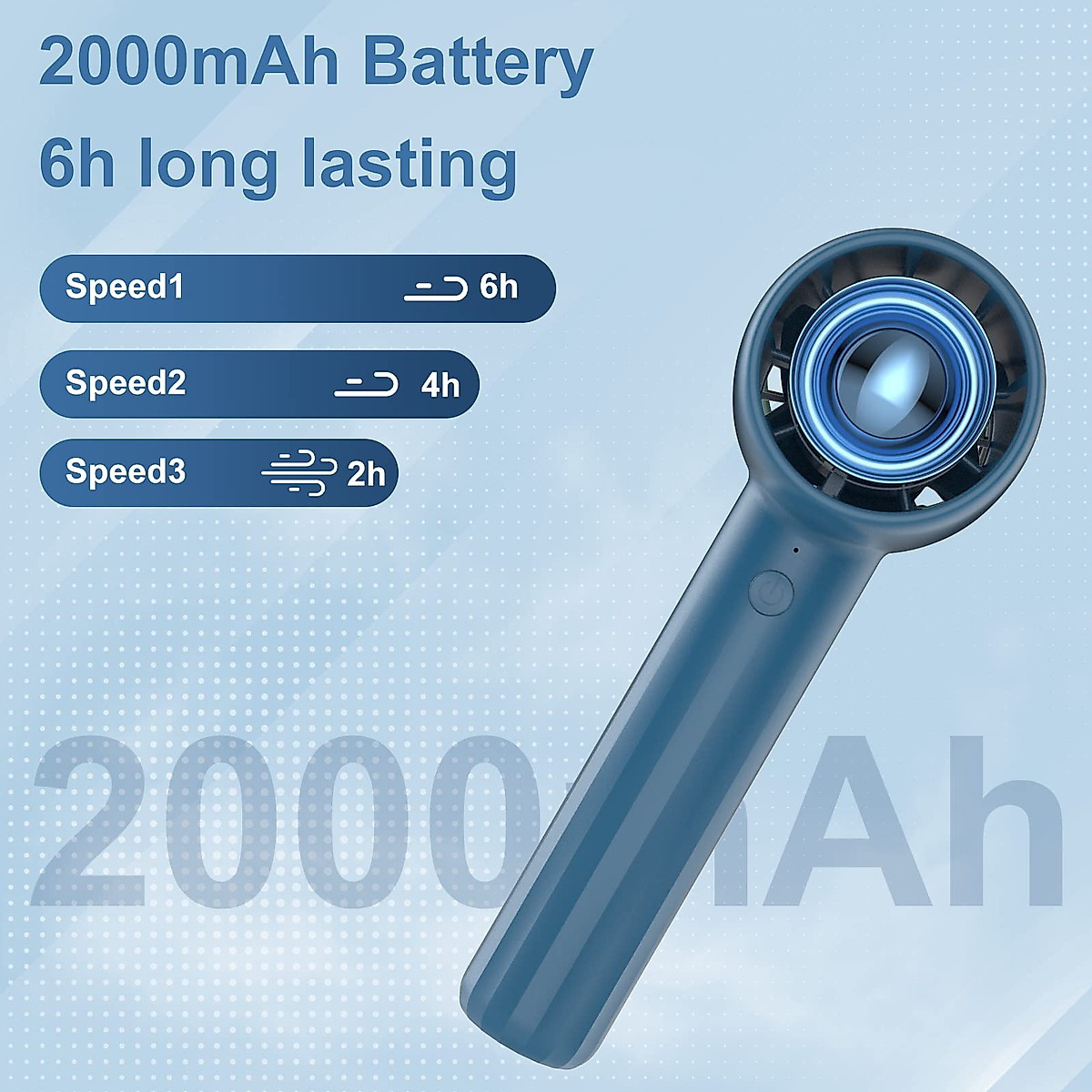 Elingmor Handheld Fan with Aromatherapy,Small Cooling USB Rechargeable Personal Turbo Fan,Quiet Mini Portable Hand Fan,3 Speeds Battery Operated Fan and Desk Base for Travel,Outdoors,Home,Office（Blue）