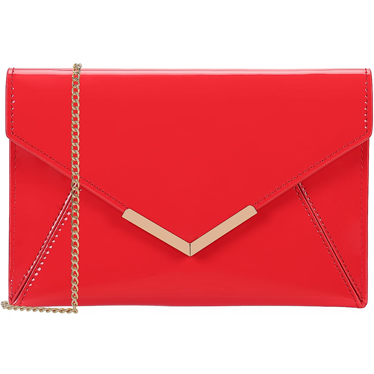 Dexmay Women Envelope Clutch Handbag Patent Leather Pouch Foldover Dress Purse Red