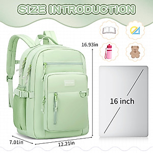 PRAGARI Kids Backpack for School Cute Aesthetic Green Backpack Girls Student Bookbag Women Travel Lightweight Book Bag