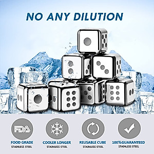 Whiskey Stones Set, Dice Reusable Stainless Steel Metal Ice Cube, Whiskey Bourbon Gifts for Men,Stocking Stuffers,Unique Christmas Birthday Gifts for Dad Him Boyfriend Boss,Silver Set of 8