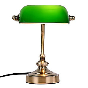 FIRVRE Green Glass Bankers Desk Lamp Traditional Classic Retro Mini Desk Light Plug-in for Bedroom Headboard Workplace Office Desk Library