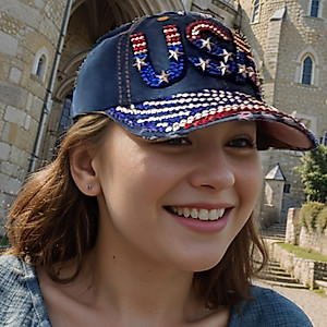 Popfizzy Bling Baseball Cap for Women and Girls, Fun Bedazzled Hats, Shiny Rhinestone Denim and Diamond Hat, Sparkly Gifts