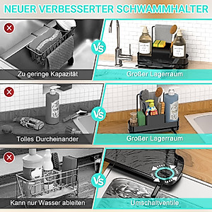 FUNKYLEE Sponge Holder for Kitchen Sink, Sink Caddy with Brush Holder, Kitchen Sink Organizer and Storage, for Sponges, Hand and Dish Soap Dispensers, Dish Brushes and Towels