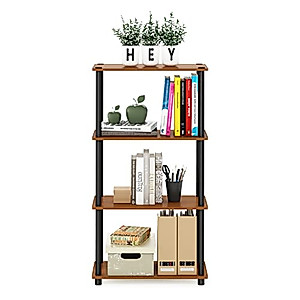 Furinno (99557LC/BK) Turn-N-Tube 4-Tier Multipurpose Shelf Display Rack - Light Cherry/Black