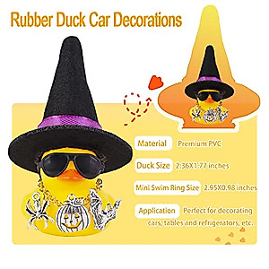 MuMyer Car Rubber Duck Ornaments Halloween Duck Car Dashboard Decorations with Mini Witch Hat Sunglasses Necklace Halloween Accessories for Halloween Themed Gifts