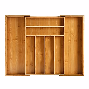 Bellsal Large Kitchen Drawer Organizer 22 In Wide Silverware Organizer Expandable Bamboo Utensil Organizer Silverware Tray for Large Cutlery 8 Slots