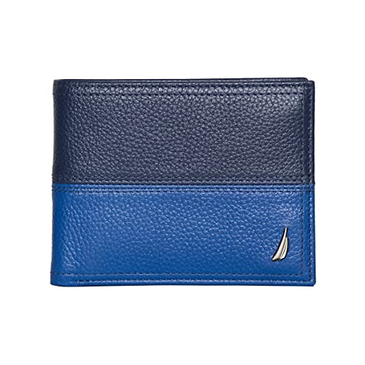 Nautica Men's Pebble Two-Tone Bifold Leather Wallet and Passcase with 4 slots and RFID Protection, Cobalt Blue