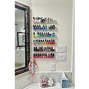 NIUBEE 6 Pack Nail Polish Rack Wall Mounted Shelf with Removable Anti-slip End Inserts, Clear Acrylic Nail Polish Organizer Display 90 Bottles