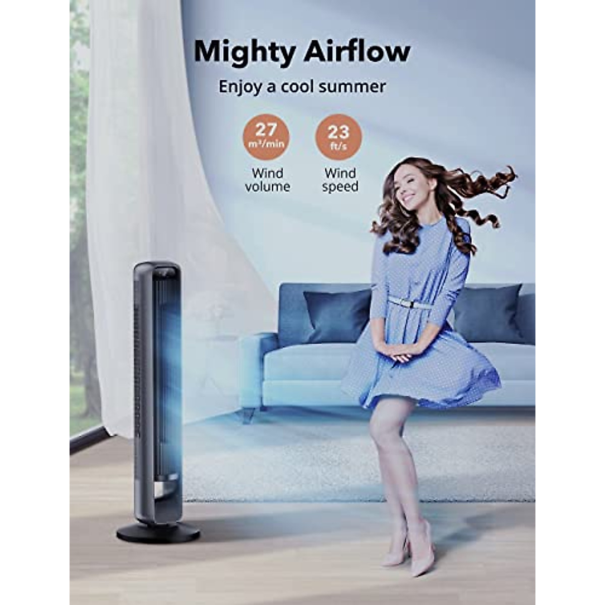 Tower Fan, 42” DC Motor Tower Fan with 28dB, 12 Speeds, 4 Modes, 90° Oscillating Fan, Night Light, 12H Timer, LED Display, Quiet Cooling Bladeless Fan with Remote for Bedroom Living Room Office