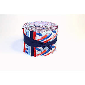 AbsoluteBestChoice 2.5 inch RED White and Blue Jelly Roll 100percent Cotton Fabric Quilting 20 pre Cut Strips, Multicolor, 2.5 Inches