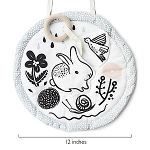 Wee Gallery Organic Meadow Activity Pad - High Contrast Tummy Time Play Mat with 6 Interactive Activities - Soft Sensory Toys for Babies - Visual & Motor Skill Development Toy