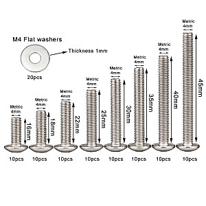 4mm Metric Knobs Screws,Sinyiol 100Pcs M4 x 16mm,18mm,22mm,25mm,30mm,35mm,40mm,45mm Phillips Truss Head Machine Screws Bolts with Washers for Cabinet Drawer Pull Handle (Mixed Pack 16-45mm, 100Pcs)