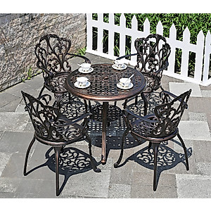 EESHHA Garden Bench Garden Furniture Sets Table and Chairs Garden 5 Piece Cast Aluminum Outdoor Bistro Set Patio Furniture Set of 5