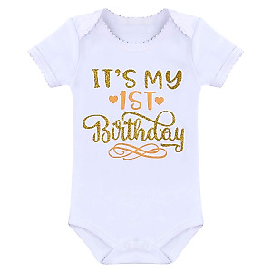 Baby Girls Half 1st 2nd Birthday Cake Smash Outfits One Year Princess Party Short Sleeve Romper Bodysuit + Tulle Tutu Skirt + Sequin Bowknot Headband + Stripes Leg Warmer Clothes Set 4PCS Yellow 1ST