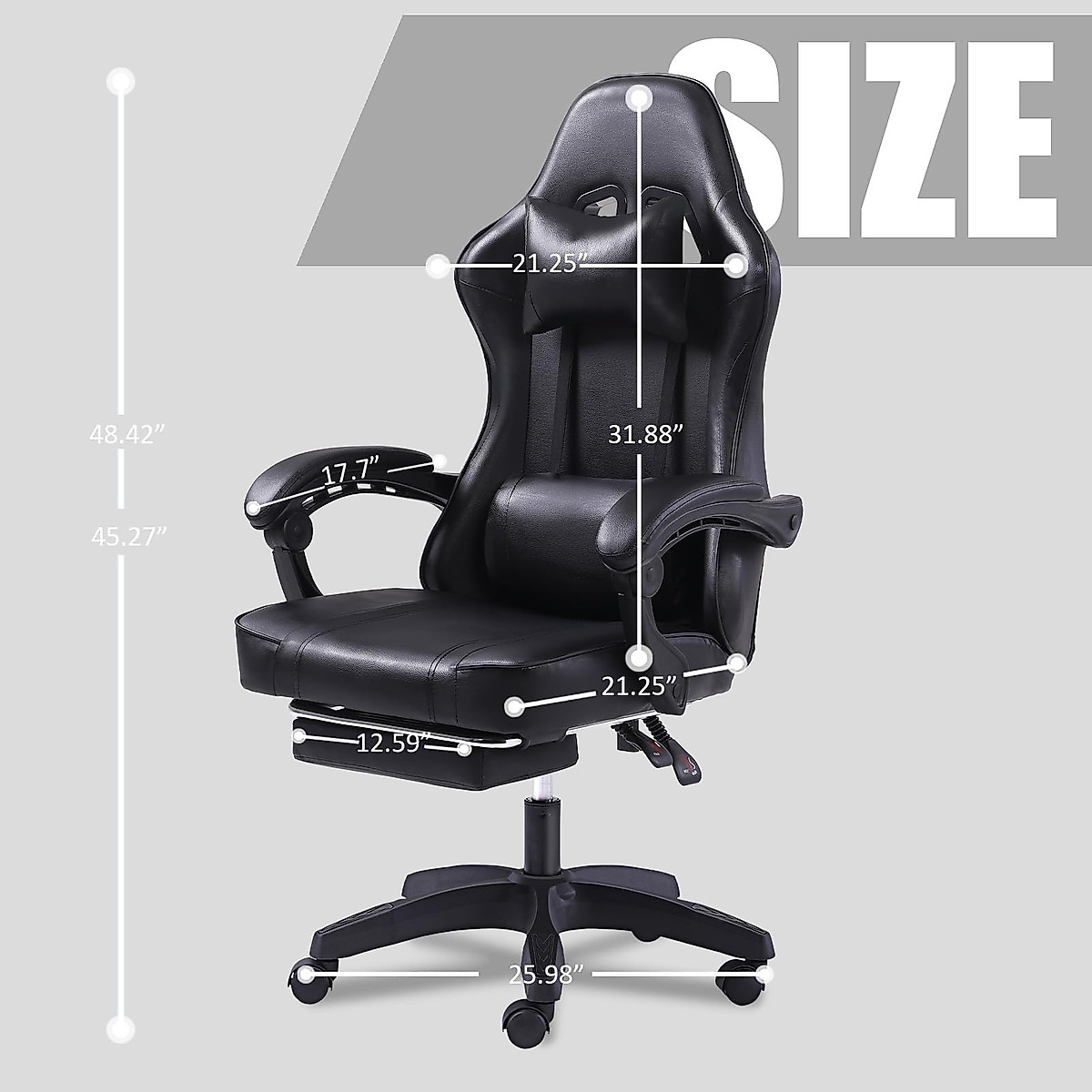 Ergonomic Office Chair, Home Office Desk Chairs with Wheels and Plastic Legs, High Back Computer Chair Rolling Chair with Adjustable Headrest (Black, Linkage Armrest)