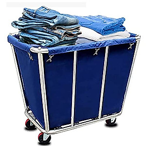 CXWAWSZ Home Laundry Cart with Wheels 10 Bushel Commercial Heavy Duty Laundry Carts Large Industrial Metal Laundry Baskets with Steel Frame and Waterproof Oxford Cloth, 300 Lbs Weight Capacity