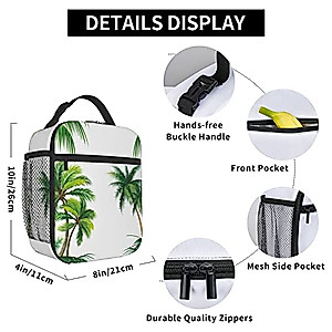 Insulated Lunch Bag For Women/Men,Coconut Palm Tree Nature Paradise Plants Foliage Leaves Digital,Reusable Lunch Box For Office Work School Picnic Beach,Leakproof Cooler Tote Bag Freezable Lunch Bag