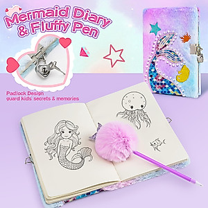 Cherry Tale Mermaid Gifts for Girls Age 5 6 7 8 9 10, Girls Mermaid Birthday Gifts Set with Light Up Star Pillow Diary Plush DIY Water Bottle Kits Christmas Presents Toys