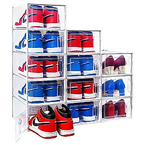 Shoe Organizer Shoe Storage Boxes, 12 Pcs Shoe Boxes Clear Plastic Stackable, Shoe Box Shoe Organizer For Closet Shoe Storage Organizer Sneaker Storage, Plastic Shoe Boxes With Lids Shoe Containers