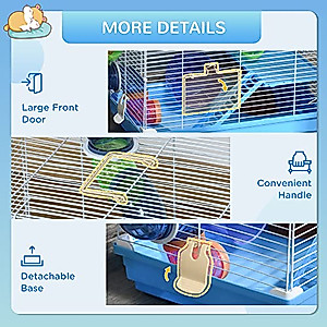 PawHut 2-Level Hamster Cage Rodent Gerbil House Mouse Mice Rat Habitat Metal Wire with Exercise Wheel, Play Tubes, Water Bottle, Food Dishes, & Interior Ladder