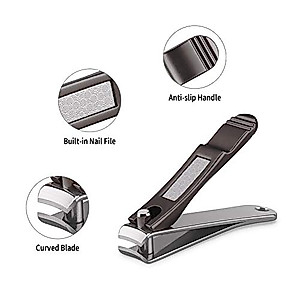 Nail Clippers Set with Build-in Nail File, Durable Sharp Fingernail Clipper and Toenail Clipper with Tin Case, Matte Gray