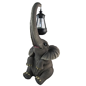 DWK "Lucy Solar Baby Elephant Lantern | Front Porch Decorations for The Home | African Patio and Garden Sculptures | Yard Art | Statues and Figurines - 17"…