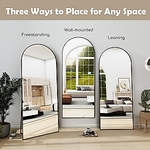 JAWGLOW Arched Full Length Mirror, 64 "x 21" Floor Mirror with Stand, Full Body Mirror with Aluminum Alloy Frame, Freestanding, Wall-Mounted or Leaning (Black)