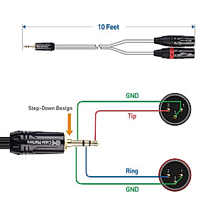 Cable Matters 3.5mm 1/8 Inch TRS to 2 XLR Cable 10 ft, Male to Female Aux to Dual XLR Breakout Cable