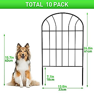 Decorative Garden Fence 10 Pack, Animal Barrier Fence, No Dig Fencing 24in (H) x 10ft (L) Metal Wire Panel Garden Fence Border, Dog Rabbits Ground Stakes Defence No Dig Fence for Outdoor Patio,10FT