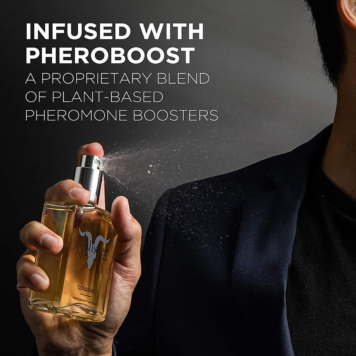 Alister For Men Cologne Plant-Based Pheroboost Infused Fragrance with Clary Sage, Lavendar Blossoms + Cedarwood - Vegan, Cruelty-Free, Sulfate-Free, Paraben-Free - 4 oz