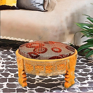 Wooden Indian Round Carving Chakki Table With Custion,Indian Decor Coffee Table,Wood Table,Side Table,Grinder Table,Dining Table.