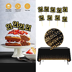 21st Birthday Decorations for him - (76pack) Black Gold Party Banner, Pennant, Hanging Swirl, Birthday Balloons, Tablecloths, Cupcake Topper, Crown, Plates, Photo Props, Birthday Sash for Men Gifts