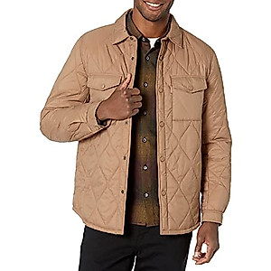 Calvin Klein Men's Diamond Quilted Shirt Jacket, Tan, XX-Large