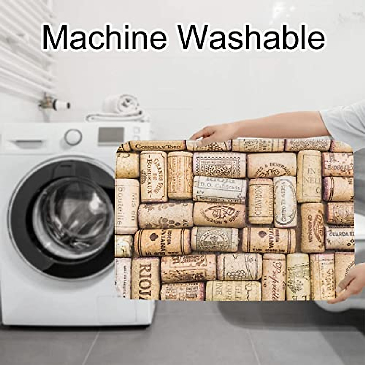 MUKJHOI Bathroom Rugs Sets 3 Piece with Contour Mat and U-Shaped Contour Toilet Mat Absorbent Plush Velvet Bath Mats Non-Slip Bath Rugs Machine Washable 24x16, Retro Wine Cork Pattern