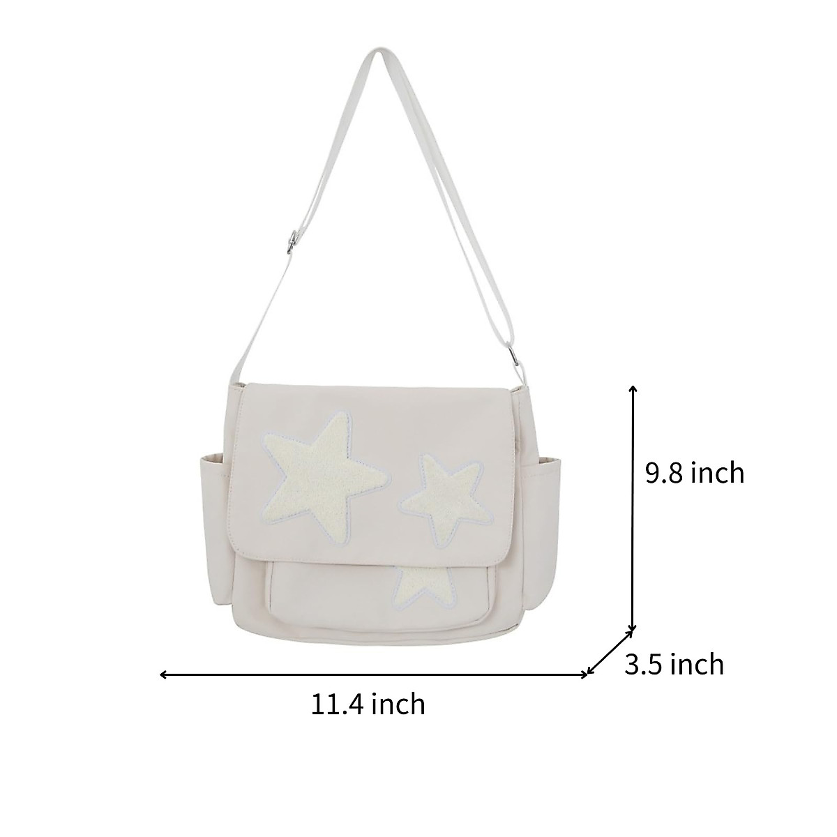 Glittery Star Pattern Y2K Messenger Bag, Stylish Spacious Aesthetic Tote for Travel, Work, and Shopping, Canvas Star Crossbody Hobo Bag (Black)