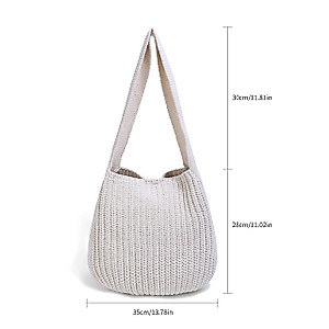 ENBEI Women's Shoulder Handbags Crocheted Bags Large knit bag Tote bag aesthetic for school cute Tote bags for women Christmas gifts (creamy-white)