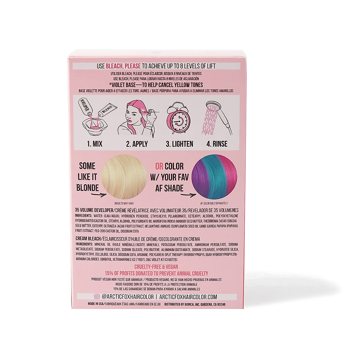 ARCTIC FOX Bleach Please Hair Lightening Kit Cream Bleach, 35 Volume Developer And Latex Free Gloves Infused With Acai, Cocoa, Sunflower Oil & Papaya! Vegan And Cruelty Free