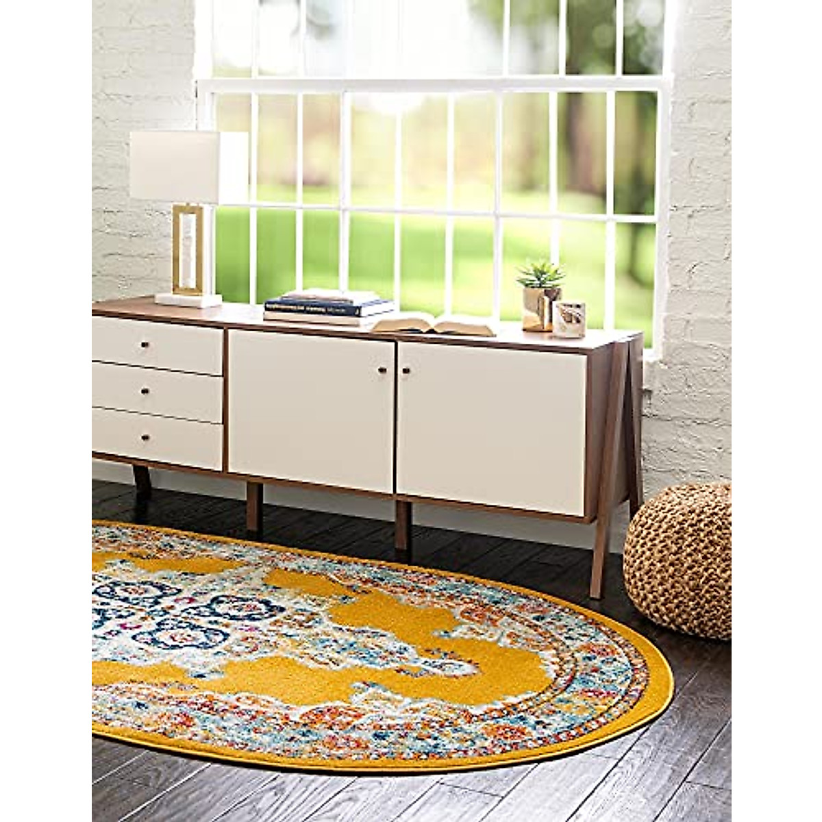 Unique Loom Parker Collection Area Rug - Merakli (4' 1" x 6' 1" Oval, Yellow/ Brown)