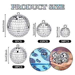 Jspupifip 60 Pcs Mirror Disco Balls Ornaments Bulk Reflective Mini Disco Ball Decorations 70s Disco Themed Party Decor for Graduation Party Tree Ornaments(1.18/2/2.36/3.15 inch)