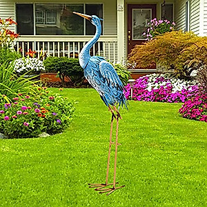Nacome Large Standing Blue Metal Crane Garden Statue- Indoor/Outdoor Heron Garden Animal Sculpture for Home,Garden,Patio,Backyard,PorchYard Bird Art,Lawn Ornament Decoration,36.6inch Gift
