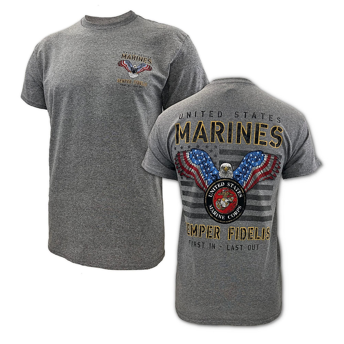 Armed Forces Gear Men's US Marine Corps Stars and Stripes T-Shirt- Official Licensed United States Marines Shirts for Men (Graphite, Medium)