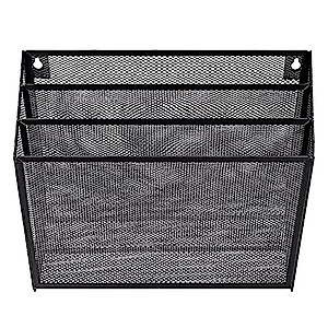 Amazon Basics 3 Tier Wall Mounted File Organizer, Metal Mesh Hanging Office Holder, Black