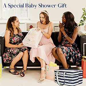 Baby Diaper caddy organizer, Baby Caddy for Newborn.-Extra large diaper caddy, Diaper bag storage caddy, Blissful Bump, Striped White and Navy Blue