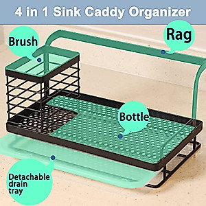 Homeve Kitchen Sink Caddy Organizer, Dishcloth Holder, Removable Drain Pan, Sponge, Brush Holder Rack, Bathroom Storage Organization on The countertop Stainless Steel Rustproo, Black-1 Pack