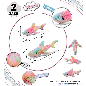 DolliBu Plush Shark Stuffed Toys - Soft Huggable Rainbow Plush Kit, Adorable Sea Animal Plush Toys, Cute Ocean Life Cuddle Gifts Toys for Kids and Adults - 2 Pack