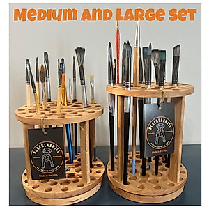 BlackLabMill Paintbrush Holder Set - Handmade Paint Brush Holder Rotating paint brush Organizer – Large Capacity Brush Organizer for Arts and Crafts