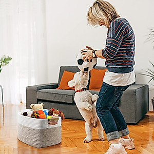 LOVSTORAGE Cotton Rope Basket for Storage, Set of 3 Storage Baskets for Organizing with Handles Woven Laundry Basket in Living Laundry Room for Blankets Toys Throws Pillows Towels 15x10x9" White/Brown
