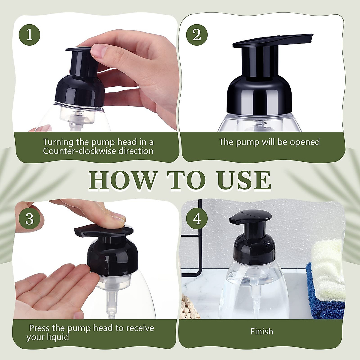 Nuenen 48 Pieces Foaming Soap Dispensers 8 oz Foaming Pump Bottle Plastic Hand Soap Dispenser with Pumps Empty Refillable Press Containers for Liquid Shampoo Bathroom Kitchen(White, Black)