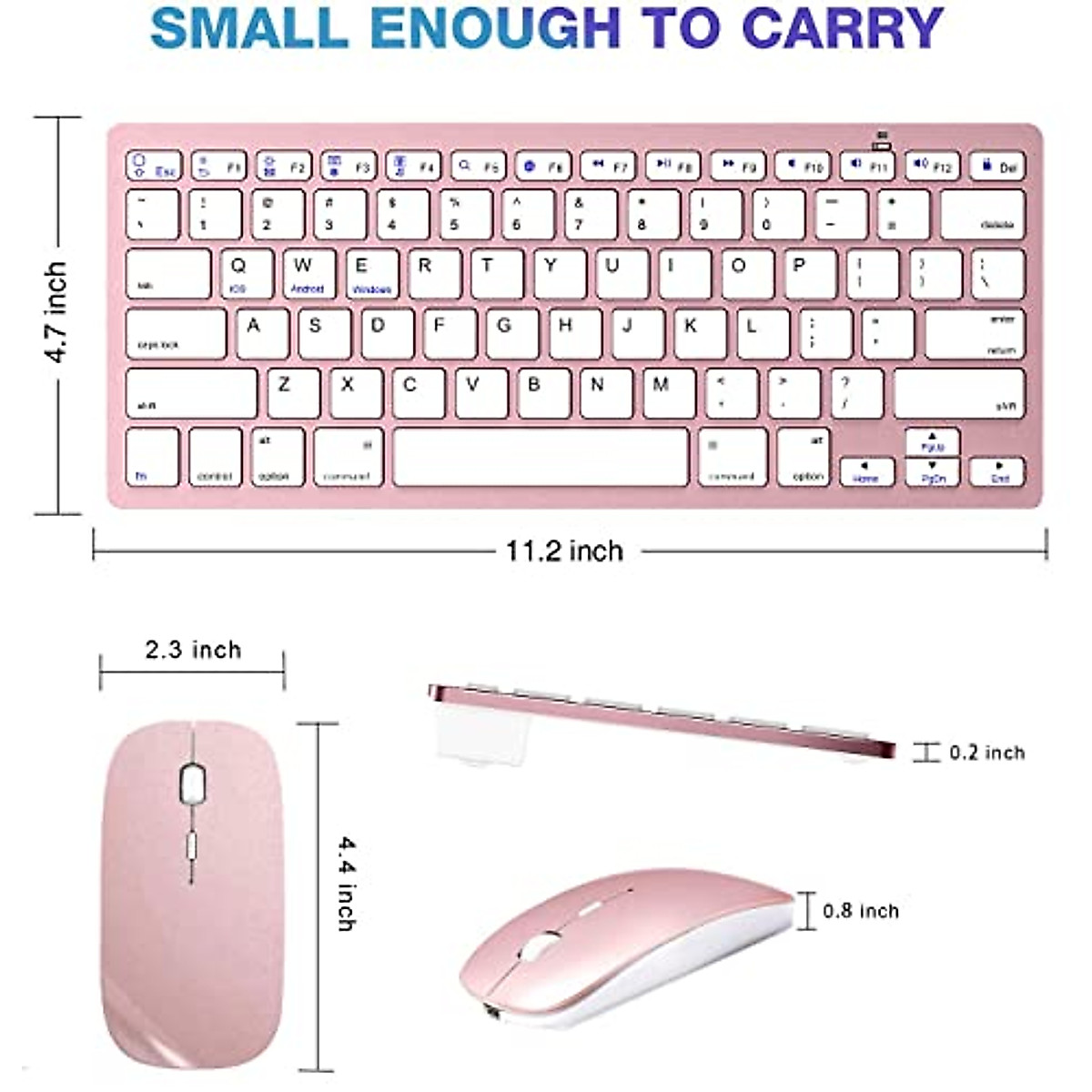 Bluetooth Keyboard and Mouse Combo,Wireless Keyboard and Mouse for iPad pro/iPad Air/iPad/iPad Mini, iPhone (iPadOS 13 / iOS 13 and Above), (Rose Gold)