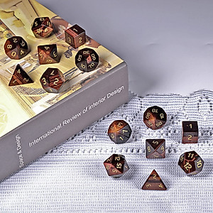 mookaitedecor 7 PCS Red Tiger's Eye Crystal Polyhedral DND Dice Set, Polished Tumbled Stones Dices for RPG MTG Table Games Home Decoration